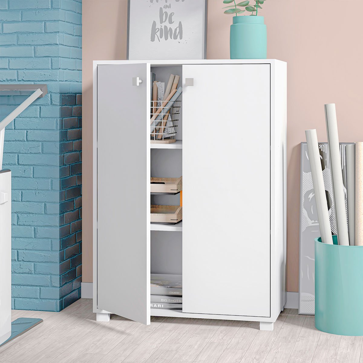 Armário Multiuso Organizador para Escritório 2 Portas 97 x 67 Cm MDP ...