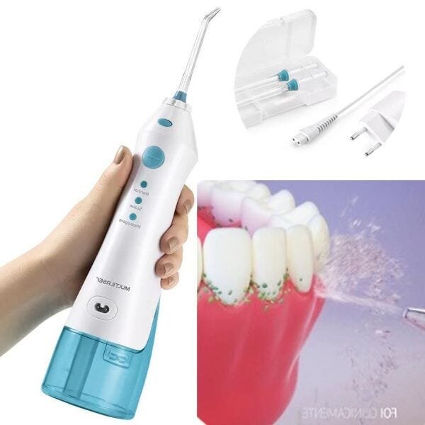 Irrigador Portátil Limpa Dente Recarregavel Oral Bucal 2 Bicos 360 ...