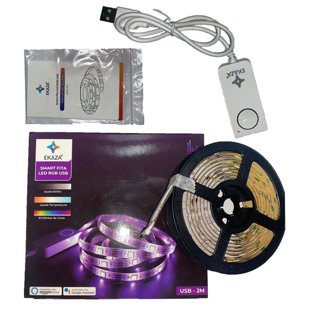 Fita Led Inteligente Wifi Rgb com Controlador 2m Usb Ekaza | MadeiraMadeira