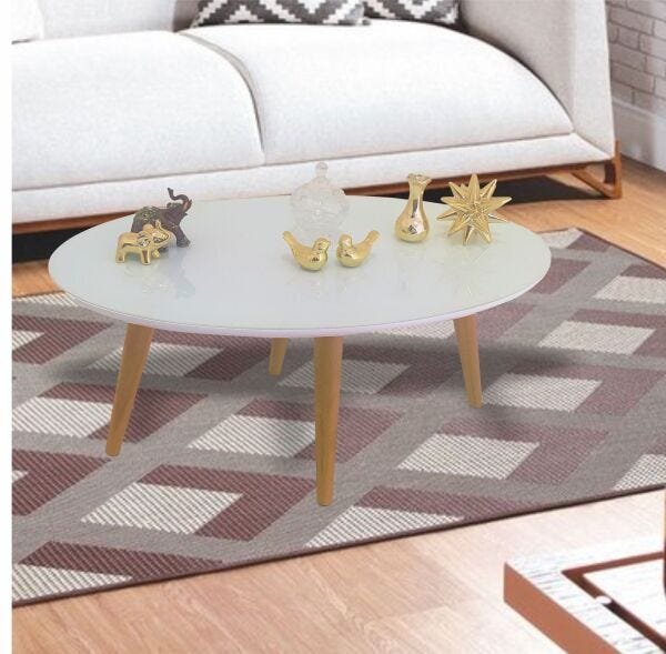 Mesa de Centro Oval laqueada com vidro - Branco - G | MadeiraMadeira