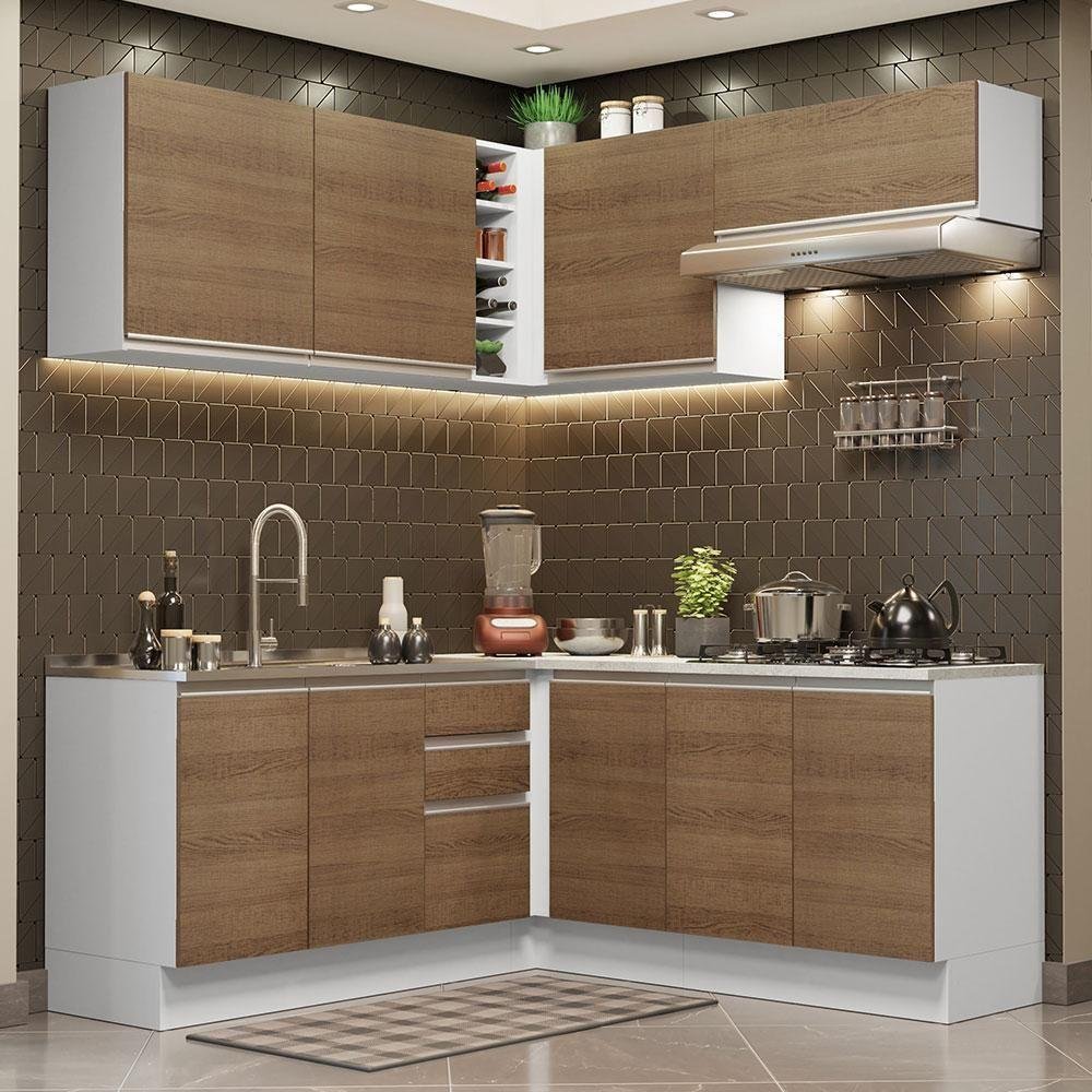 Cozinha Completa 349003 Com Armário E Balcão Branco/Rustic | MadeiraMadeira