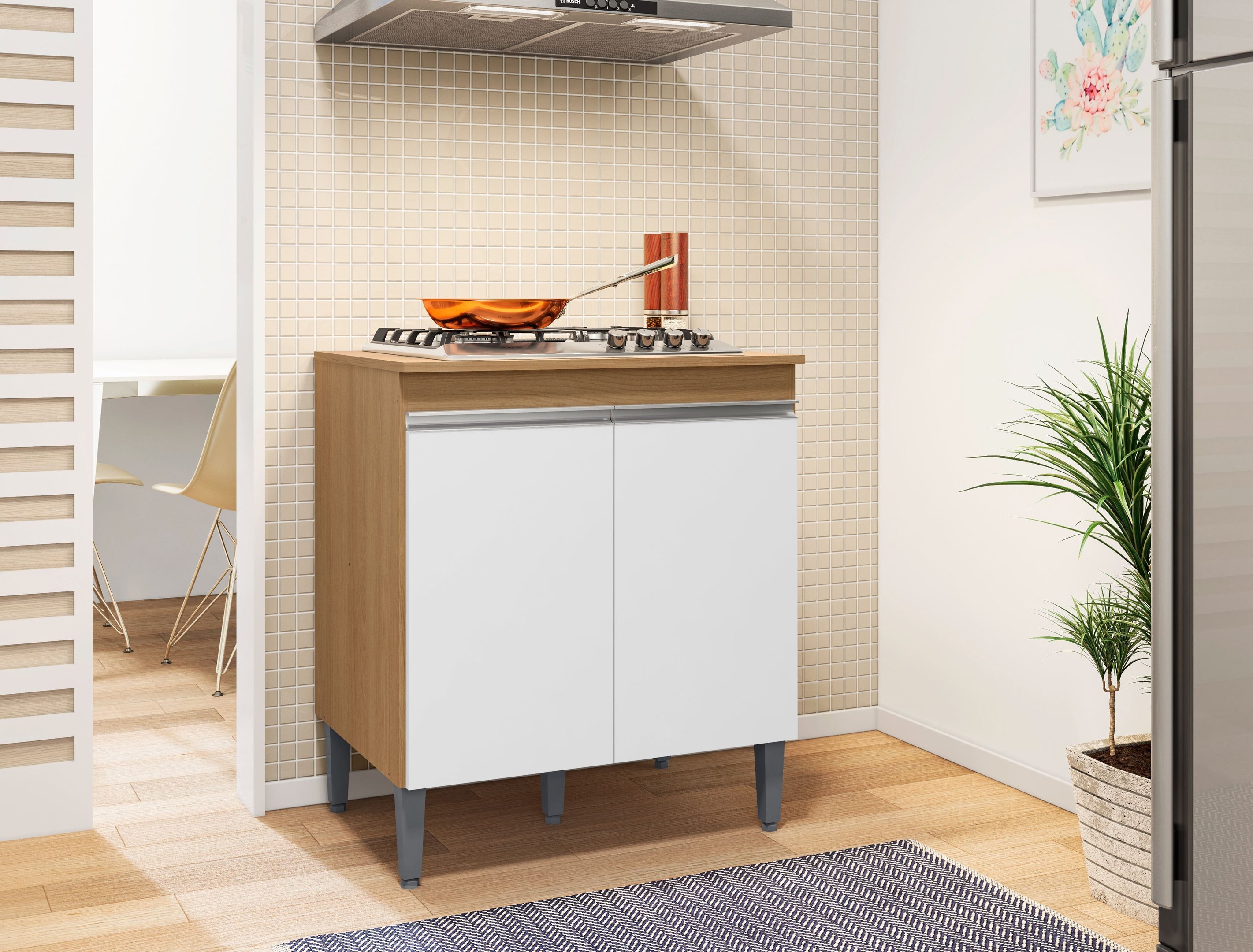 Balcão Cooktop Compacto 79 Cm com Tampo 2 Portas - Andréia: Amendoa ...