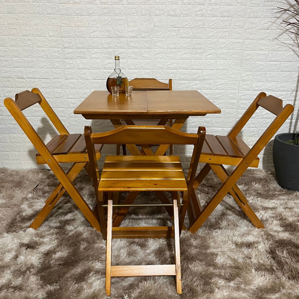 Conjunto Dobrável 70x70 Mesa com 4 Cadeiras Paraná Cor:mel | MadeiraMadeira