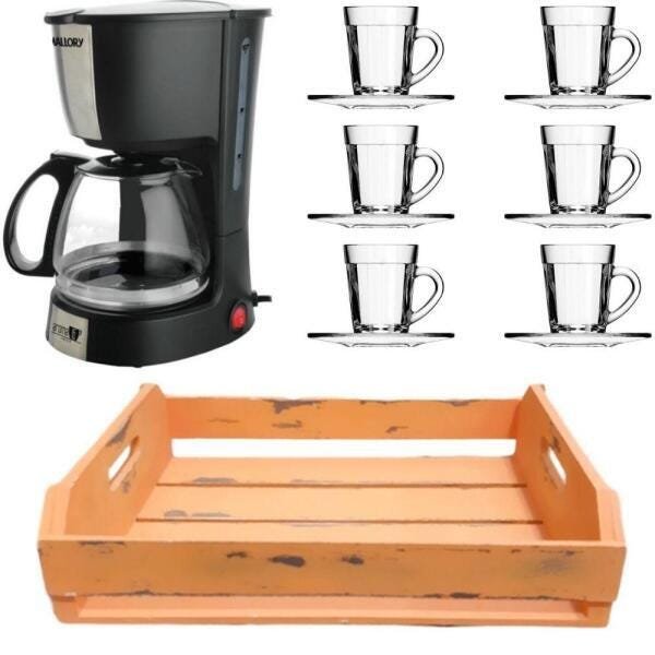 Kit Cafeteira 220V Jogo 6 Xícaras E Bandeja Mdf Laranja | MadeiraMadeira