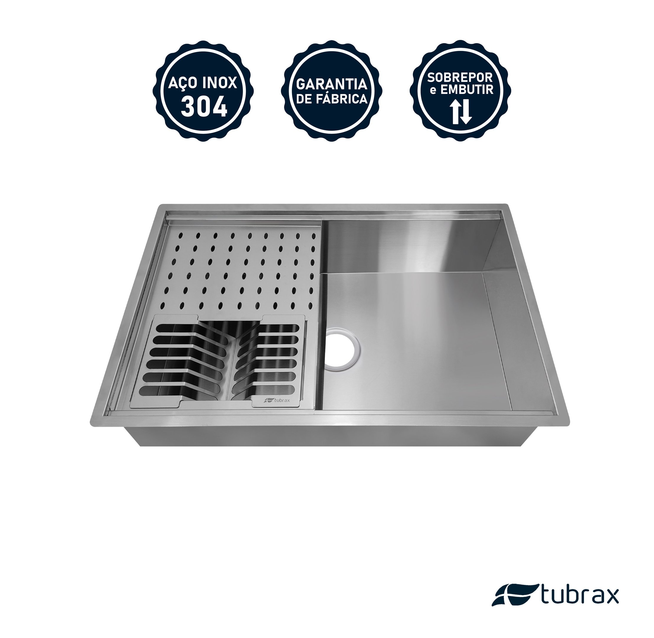 Cuba Pia Cozinha Gourmet Inox 304 Com Tábua Módulos Tubrax | MadeiraMadeira