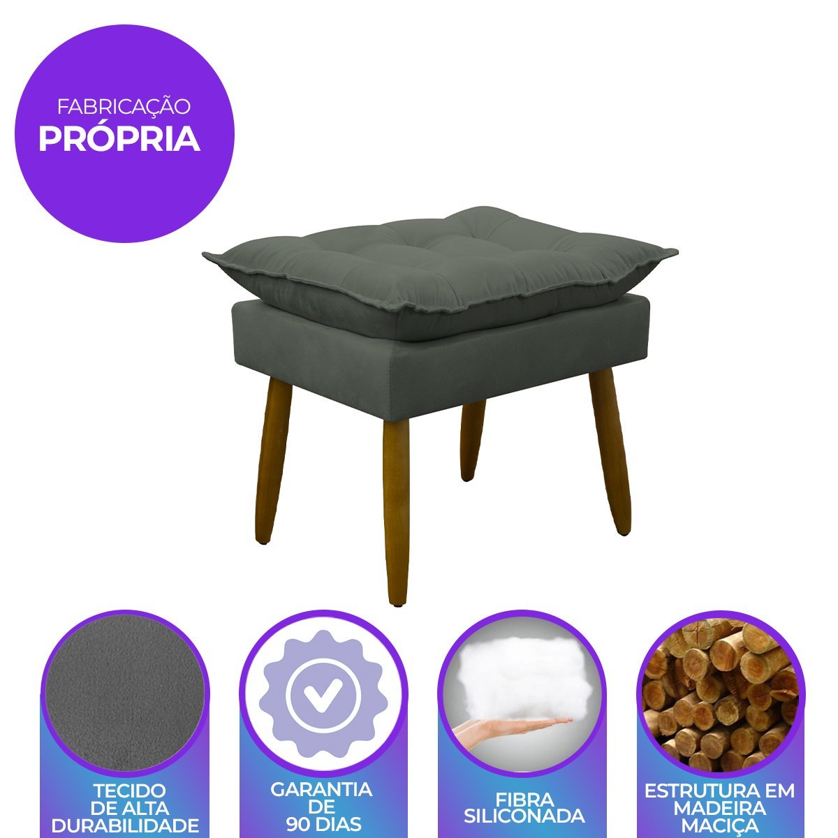 Puff Decorativo Sala De Estar Escritório Quarto Prime: Cinza ...