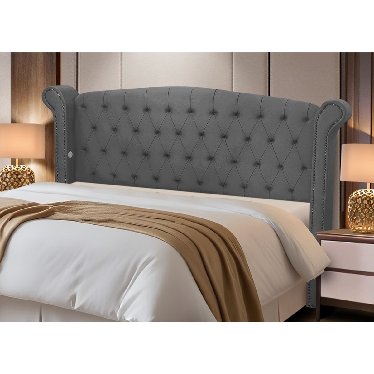 Cabeceira Cama Box King Size Estofada Madeira Grécia:cinza | MadeiraMadeira