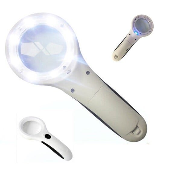 Lupa de mao com 8 leds branco com ultra violeta para reconhecimento de ...