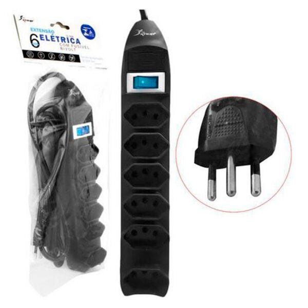 Filtro de Linha 6 Tomadas Bivolt SL7606 Preto Knup | MadeiraMadeira