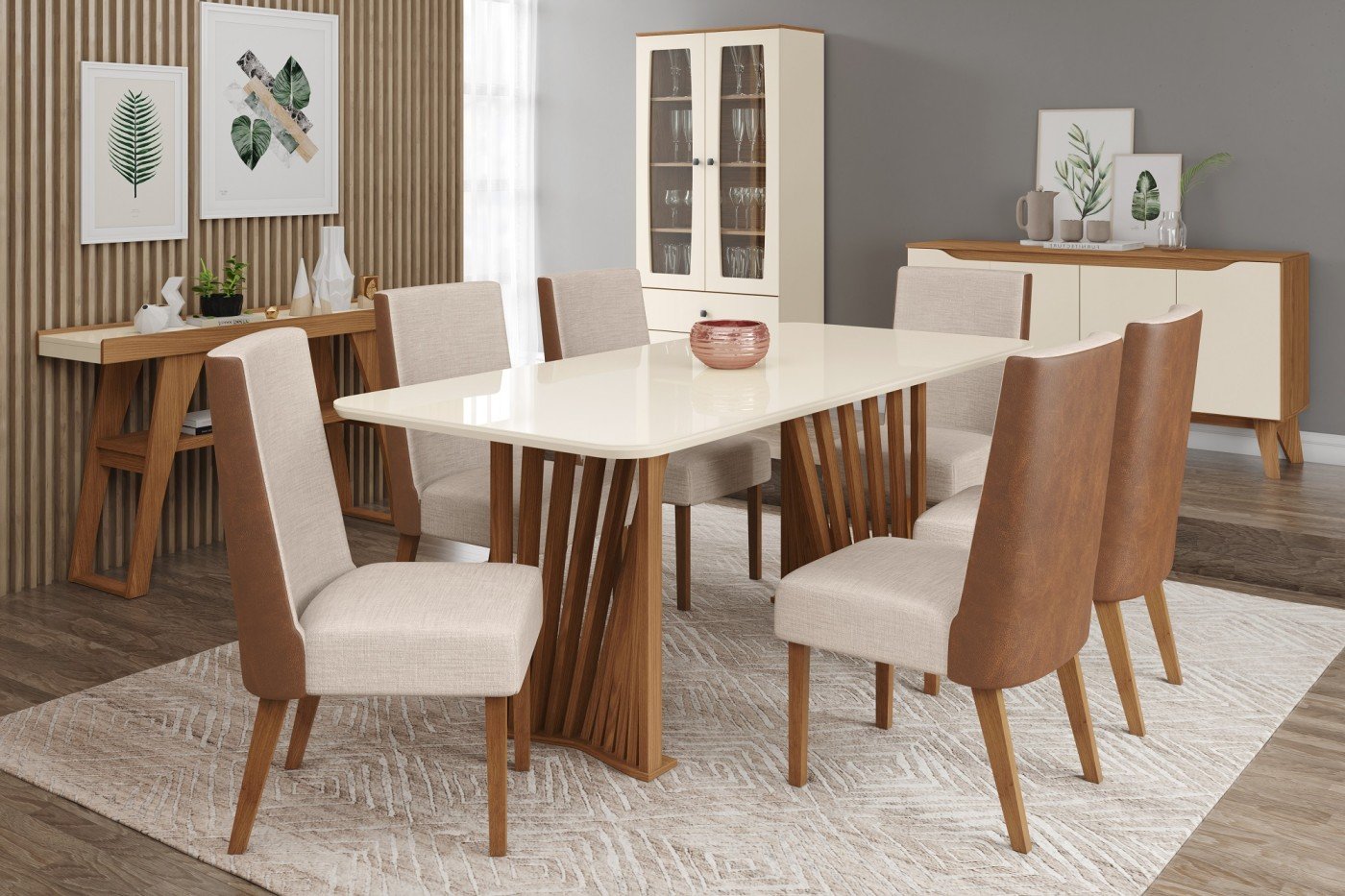 Conjunto Mesa de Jantar Adriana Tampo de Vidro com 6 Cadeiras Anne - Henn Adriana/anne ...