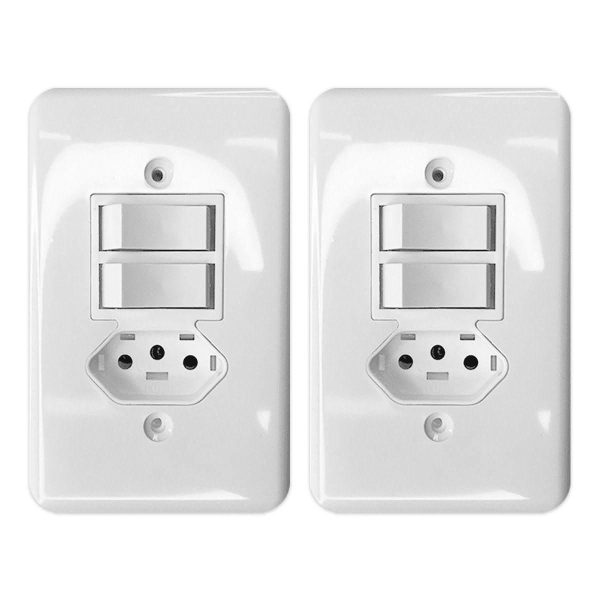 Kit 2 Interruptor Simples + Paralelo 6a com Tomada 250v 2p+t 10a Ilumi Cor:branco | MadeiraMadeira