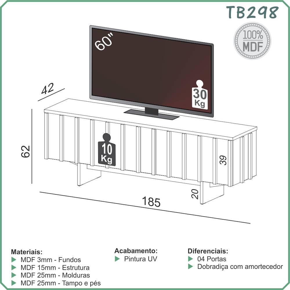 Rack para Sala TV 1,85m com acabamento ripado TB298 Dalla Costa Dalla ...