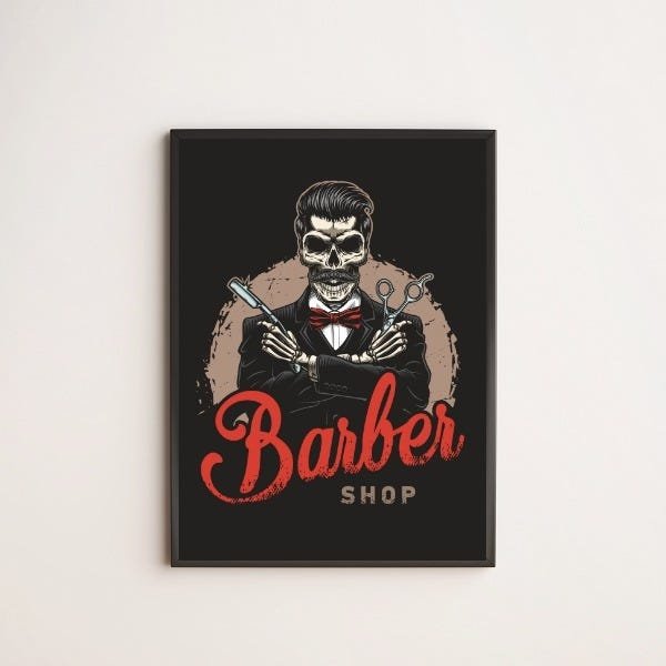 Quadro Decorativo Skull Barber Shop | MadeiraMadeira