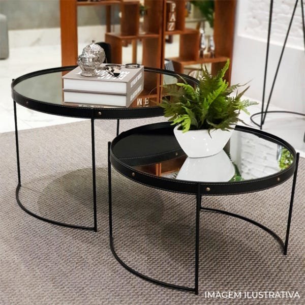 Mesa de centro Onix preto com couro sintético preto 75x46x75 cm ...