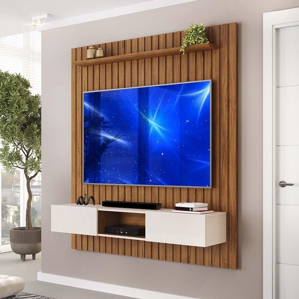 Painel Suspenso Ripado TV Até 65 Polegadas Freijó Off White Louis 160 Shop JM | MadeiraMadeira