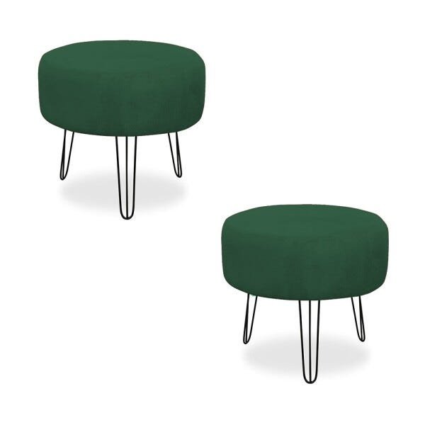 Kit 2 Puffs Redondos para Sala Chloe Suede Verde Bandeira | MadeiraMadeira