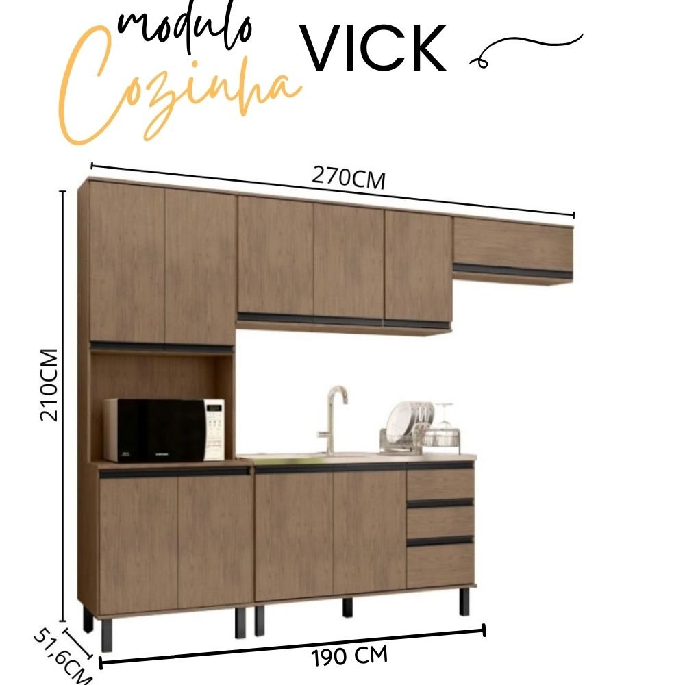 Cozinha Completa Modulada Vick 4 Peças Nogal/Nogal | MadeiraMadeira