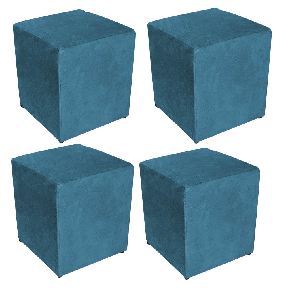 Kit 4 Puff Dado Suede Azul Turquesa - Móveis Mafer | MadeiraMadeira