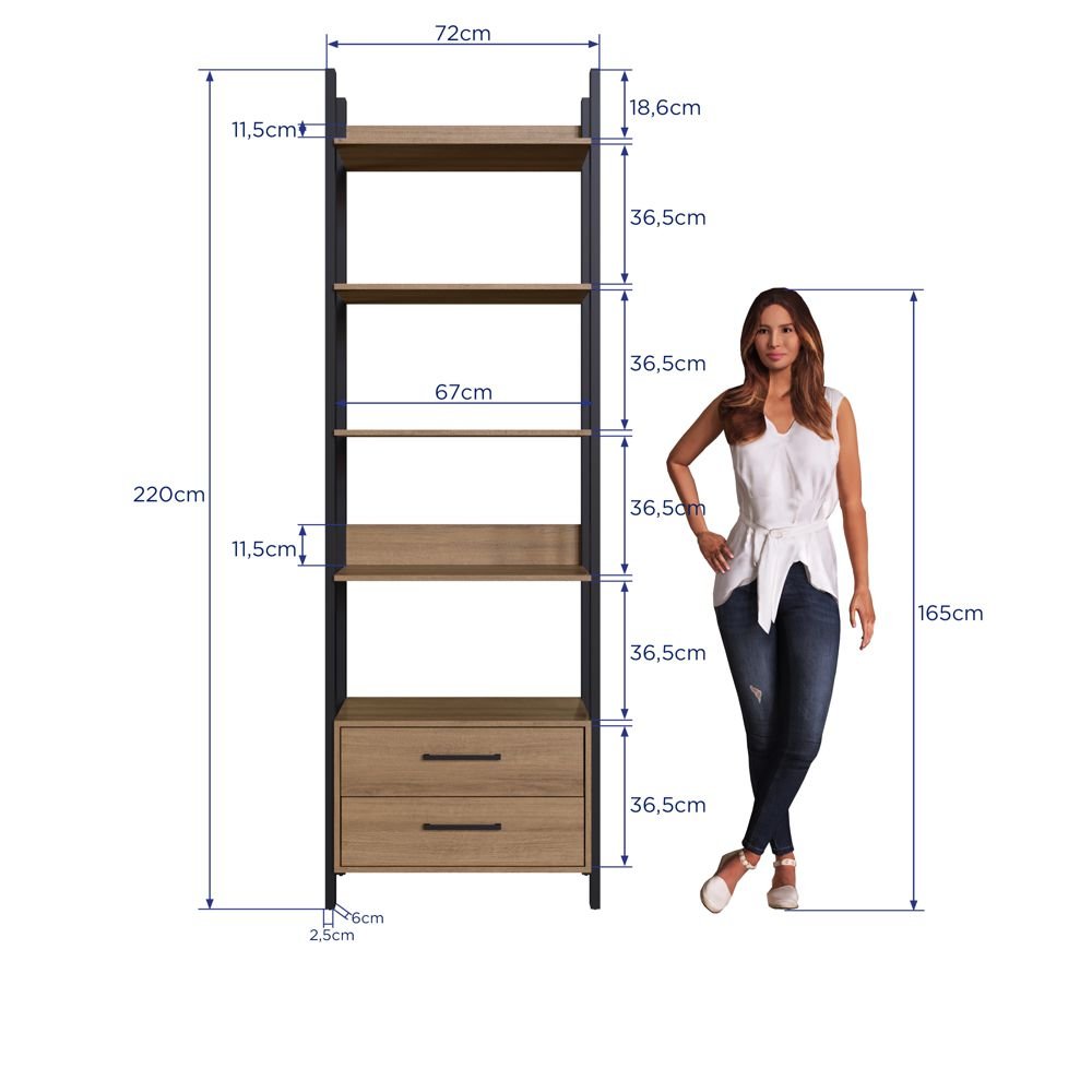 Conjunto Closet Modulado 216cm Estilo Industrial TE0030 Delmarco - Delmarco Mel/Preto Touch ...