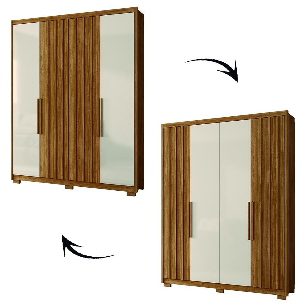 Guarda Roupa Roupeiro 04 Portas 03 Gavetas Califórnia Freijó Ripado Off White Flex Moval ...