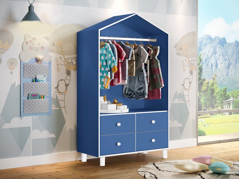 Guarda Roupa Infantil Casinha 4 Gavetas Azul Luke Móveis | MadeiraMadeira