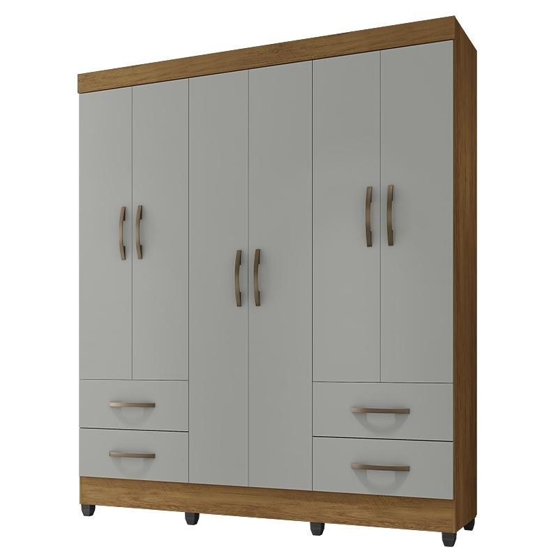 Guarda Roupa Casal Honduras 6 Portas e 4 Gavetas Concreto/Freijó - PR ...