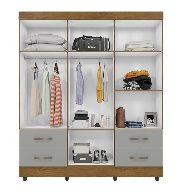 Guarda Roupa Casal Honduras 6 Portas e 4 Gavetas Concreto/Freijó - PR ...