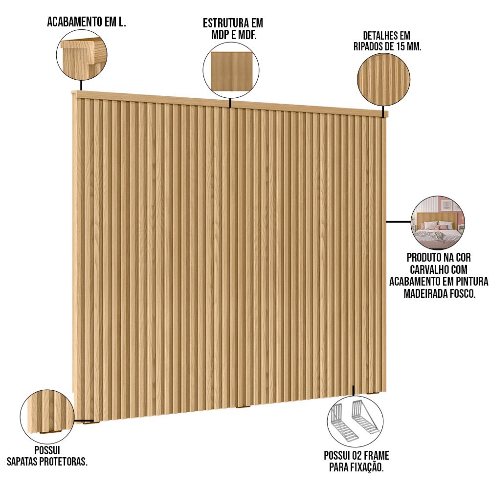 Cabeceira de Madeira Ripada Para Cama De Casal Queen 160 cm Angelina ...