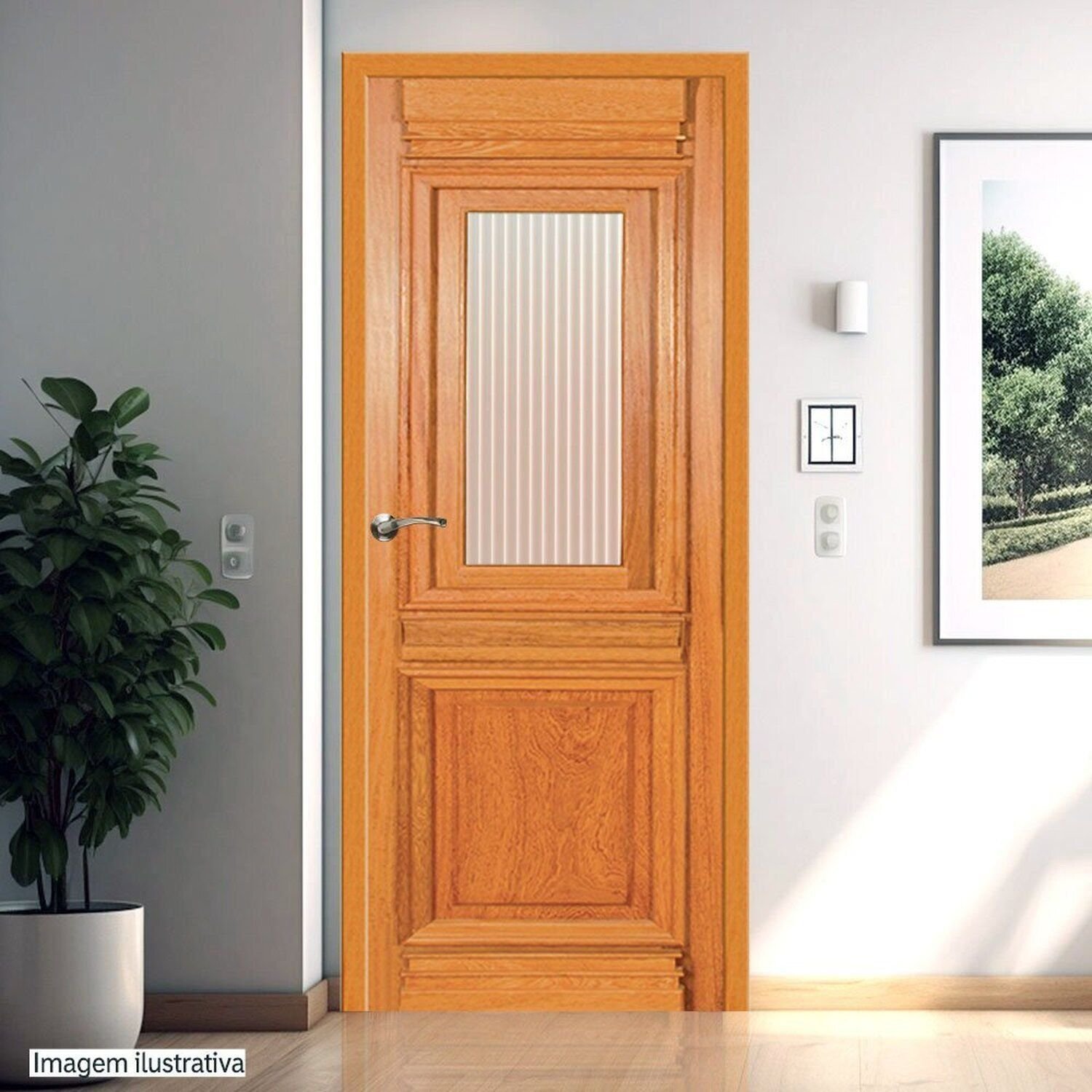 Porta de Madeira Maciça Tauari 210x62x3,3 Moldura e Detalhes Grade ...