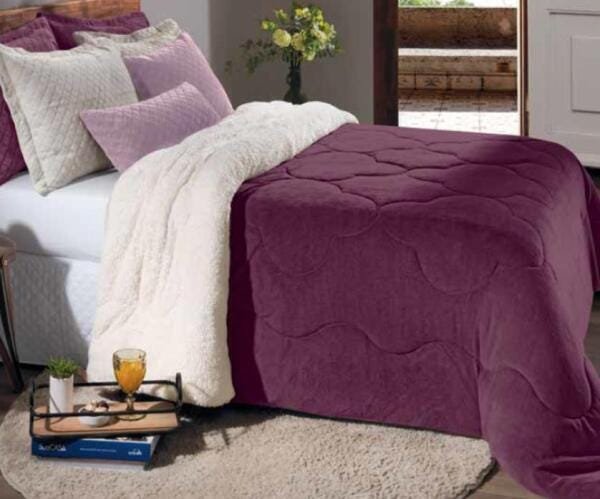 Edredom Plush Sherpa Liso King 2.80m X 2.60m Albergine Roxo ...