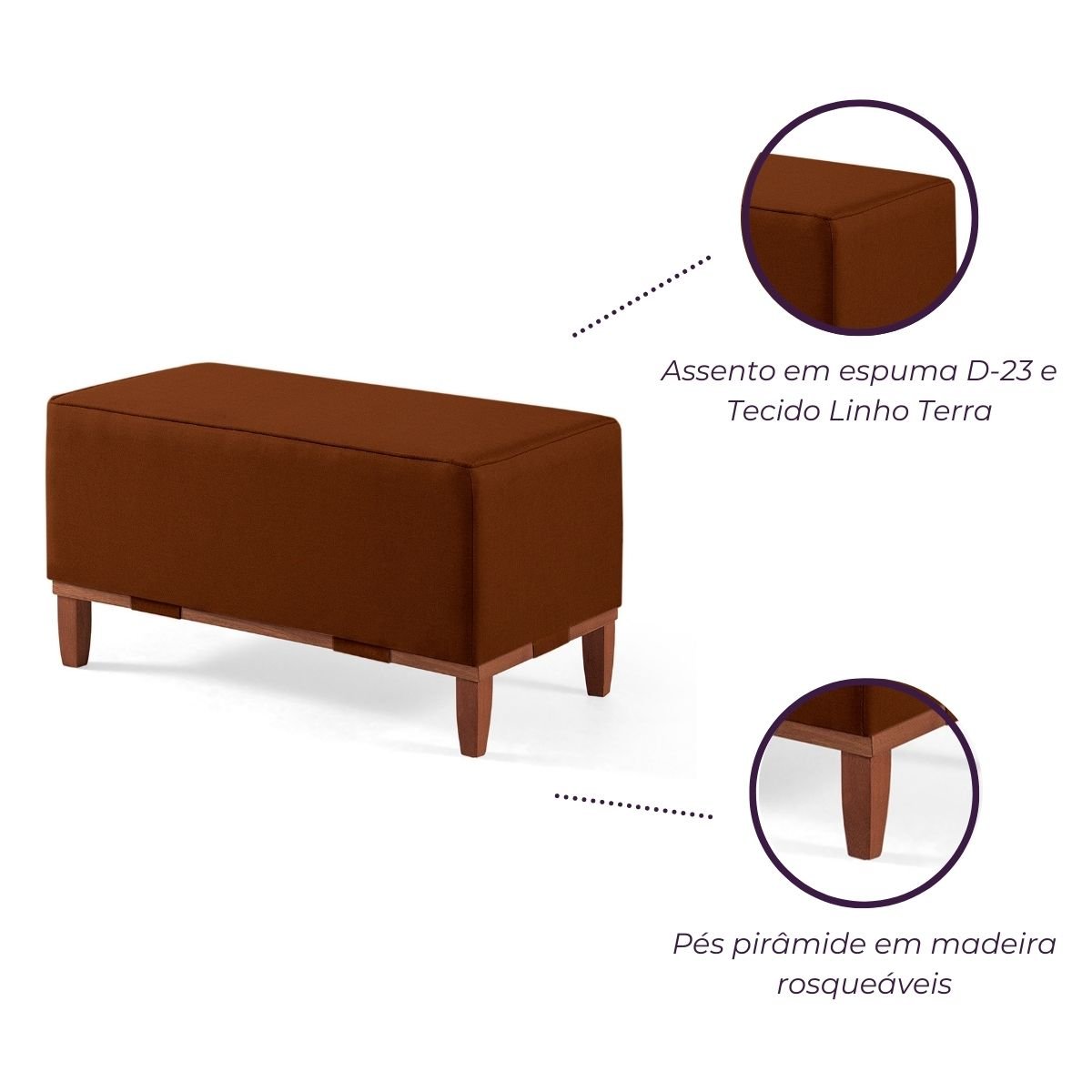 Puff Retangular de Linho para Sala - Terra Cota | MadeiraMadeira
