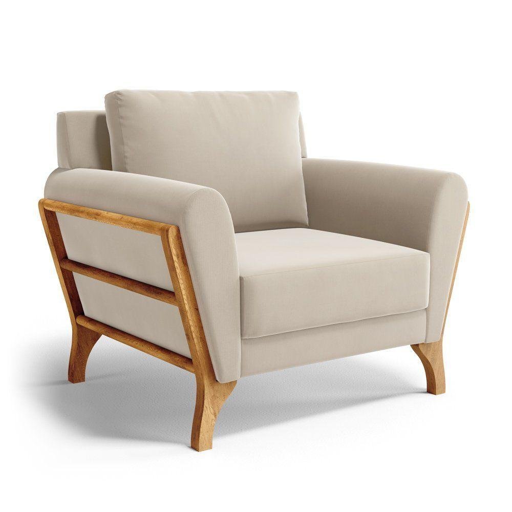 Poltrona Sabrina de Madeira Maciça com Almofada Veludo Bege 102 ...