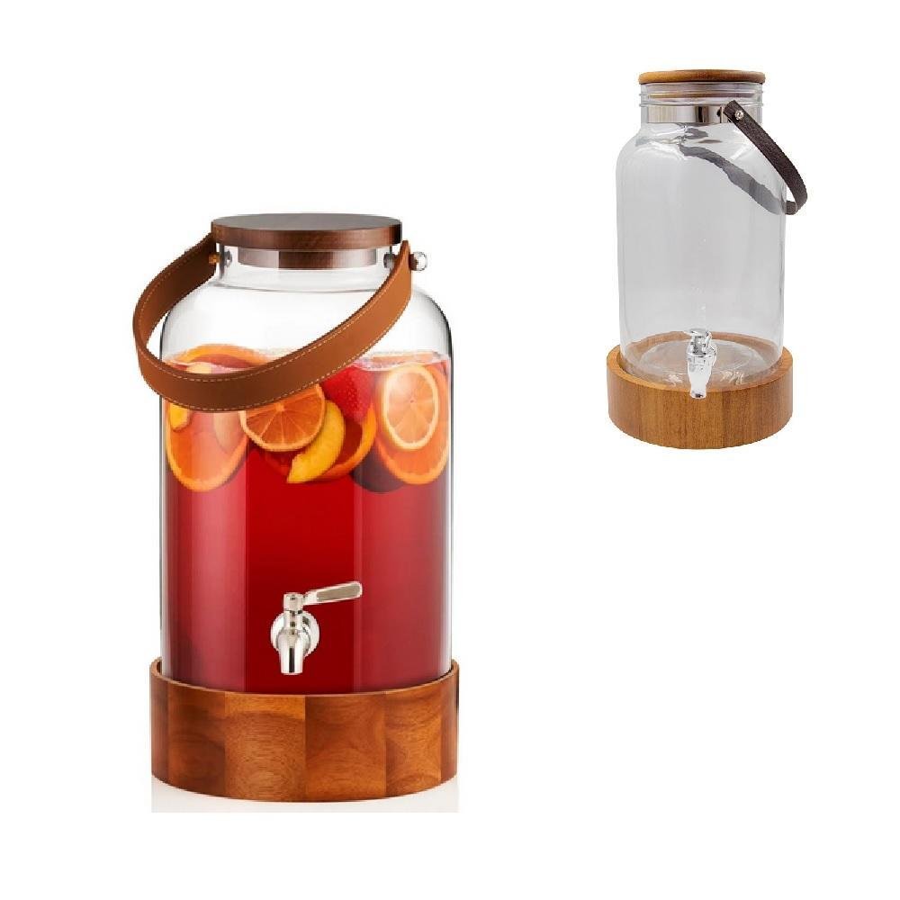 SUQUEIRA DE VIDRO COM BASE DE MADEIRA DISPENSER BEBIDAS SUCOS AGUA 5,6 ...