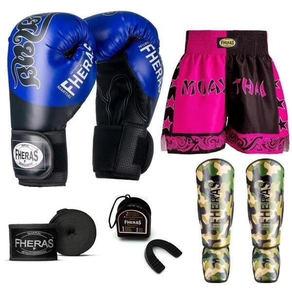 Kit Boxe Muay Thai Fheras Top Tailandesa Azul (03002713) | MadeiraMadeira