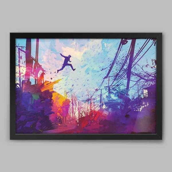 Quadro Le Parkour Ilustração Cidade - 45x30cm - Moldura Caixa Preto ...