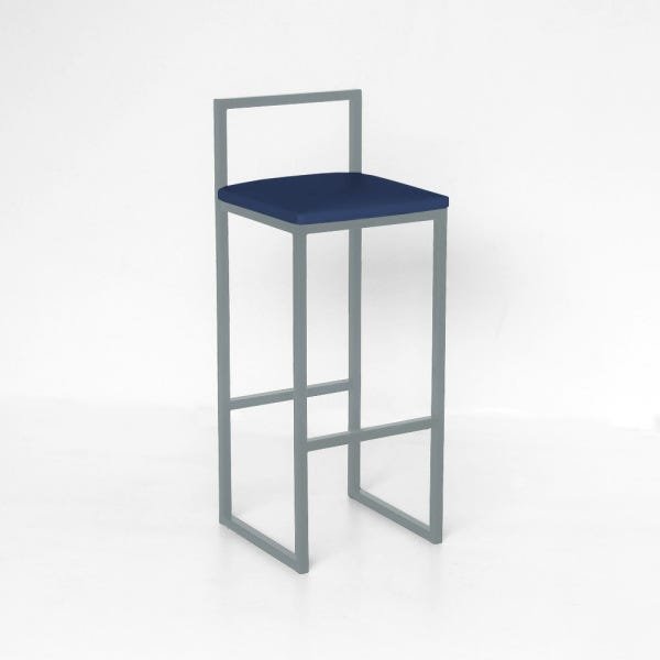 Banqueta Alta Lumena Base Prata Suede Azul Marinho | MadeiraMadeira