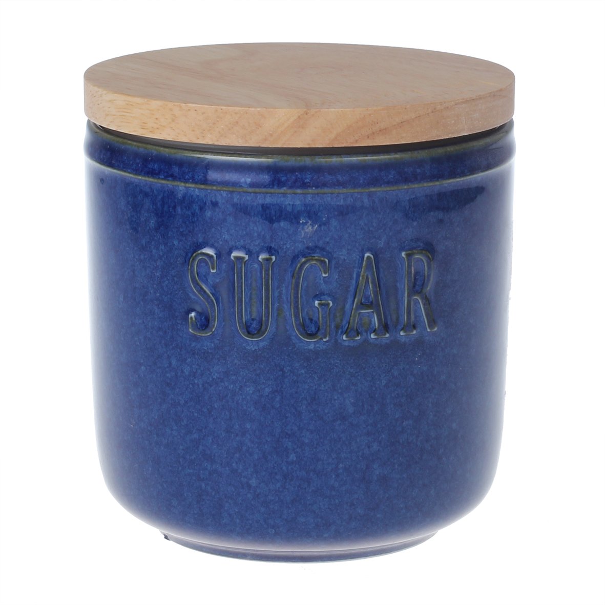 Pote de Cerâmica Azul com Tampa de Bambu Sugar | MadeiraMadeira