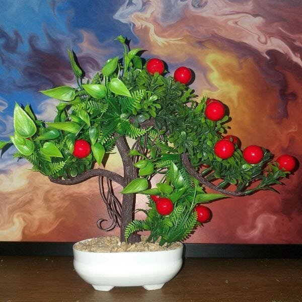 Bonsai Artificial Etéreo Órion Fruta Vermelha Vaso Oval Br | MadeiraMadeira