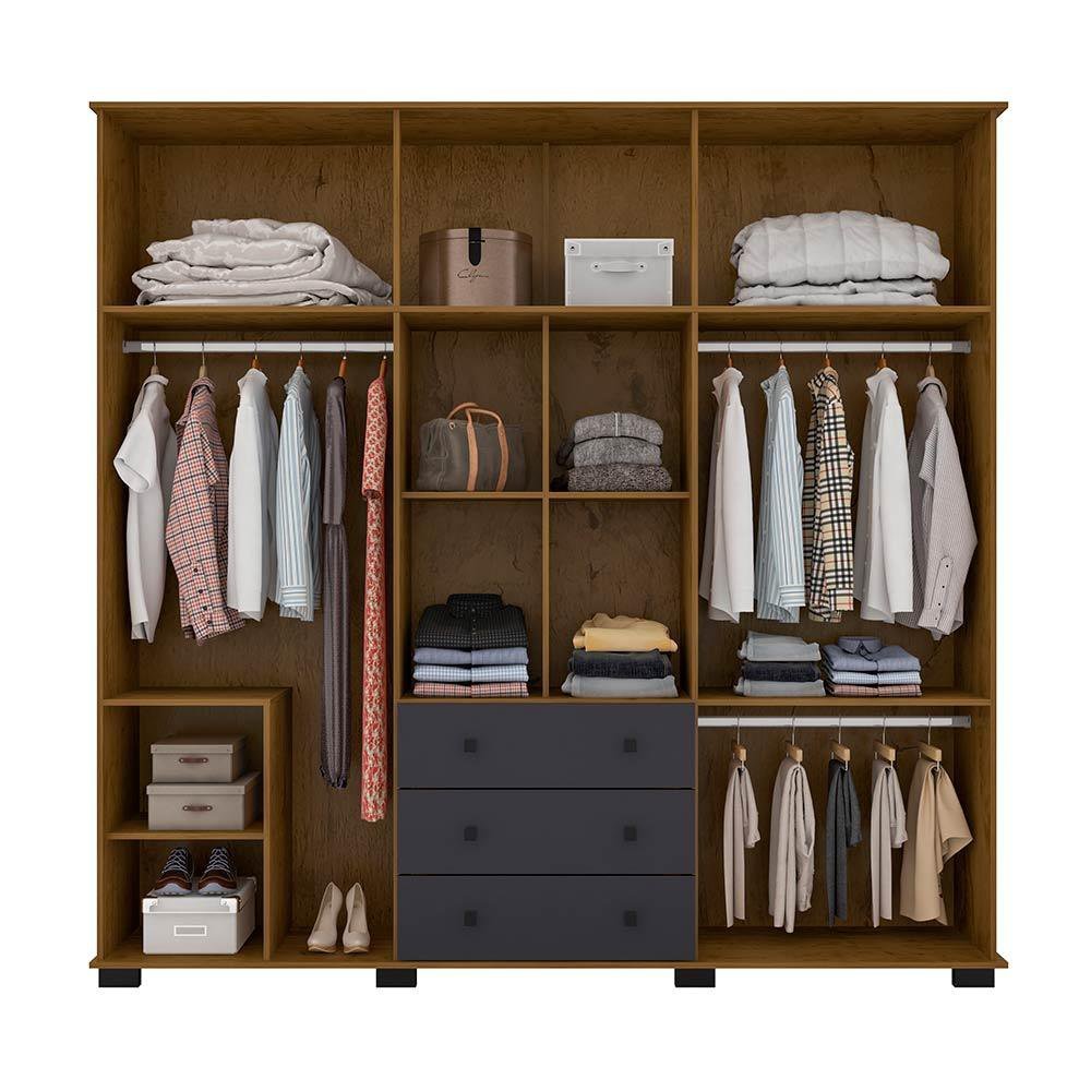 Guarda Roupa Grande 10 Portas 3 Gavetas Freijó Carbono B22010-98 ...