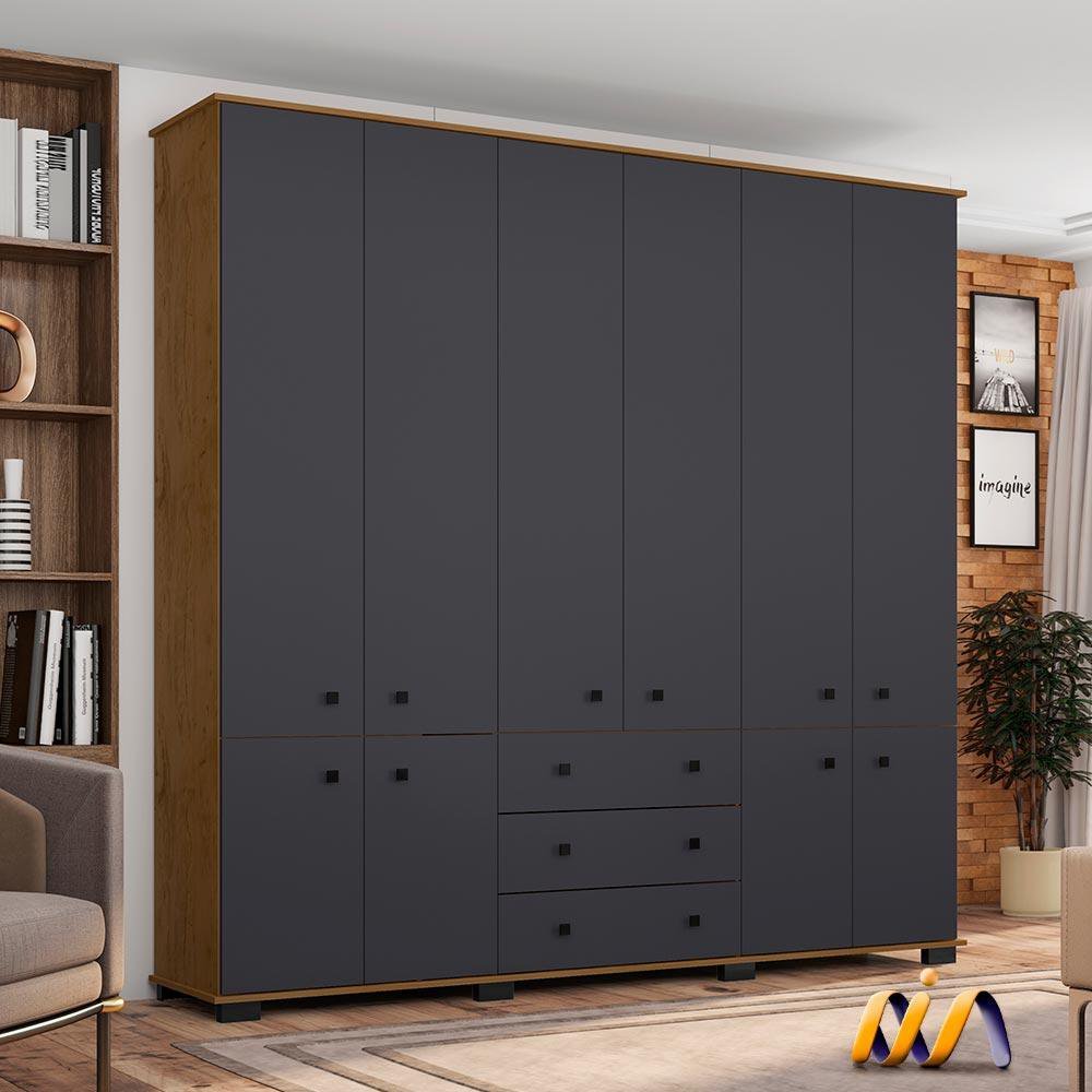 Guarda Roupa Grande 10 Portas 3 Gavetas Freijó Carbono B22010-98 ...