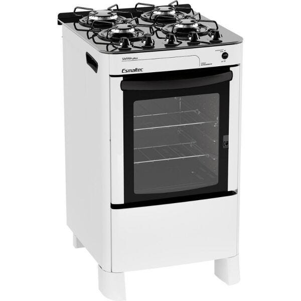 Fogão de Piso Esmaltec 4 Bocas Safira Glass Mesa de Vidro Branco Bivolt ...