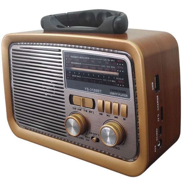 Rádio Retro A-3188 Vintage Am Fm Sw USB Bluetooth Bateria Recarregavel ...