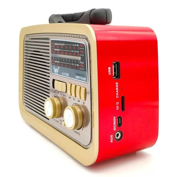 Rádio Retro A-3188 Vintage Am Fm Sw USB Bluetooth Bateria Recarregavel ...