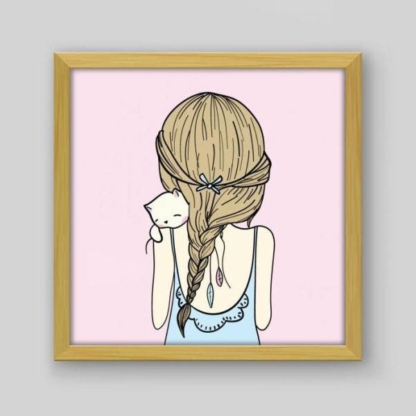 Quadro Infantil Girl Illustration I - 20x20cm - Moldura Caixa Madeira ...