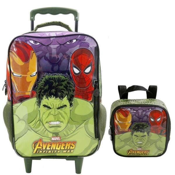 Kit Mochila Rodinha+ Lancheira Vingadores Hulk Xeryus | MadeiraMadeira