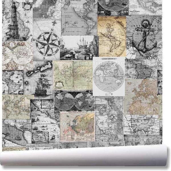 Papel De Parede Bussola Vintage Mapa Mundi Kit 02 Rolos A287 ...