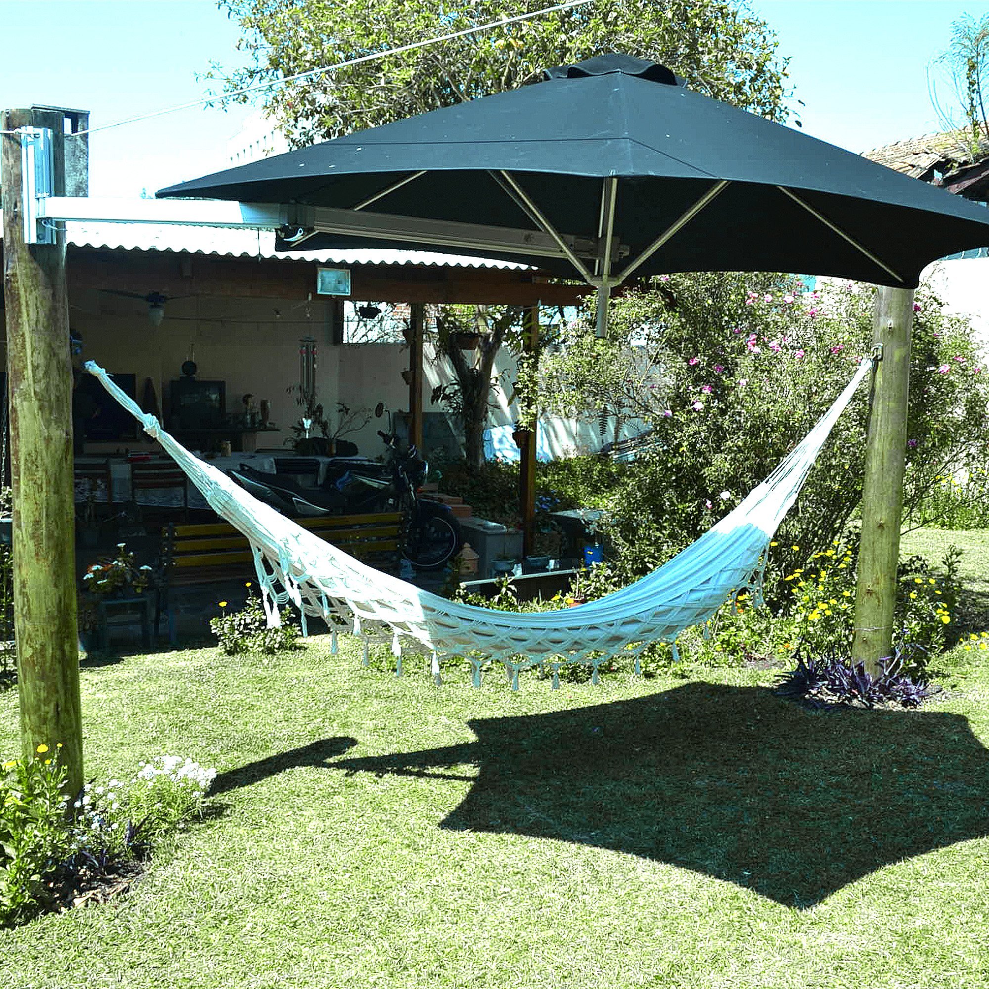 Ombrelone Guarda Sol Parede 2,4m Alumínio Natural Cobertura Uv:preto ...