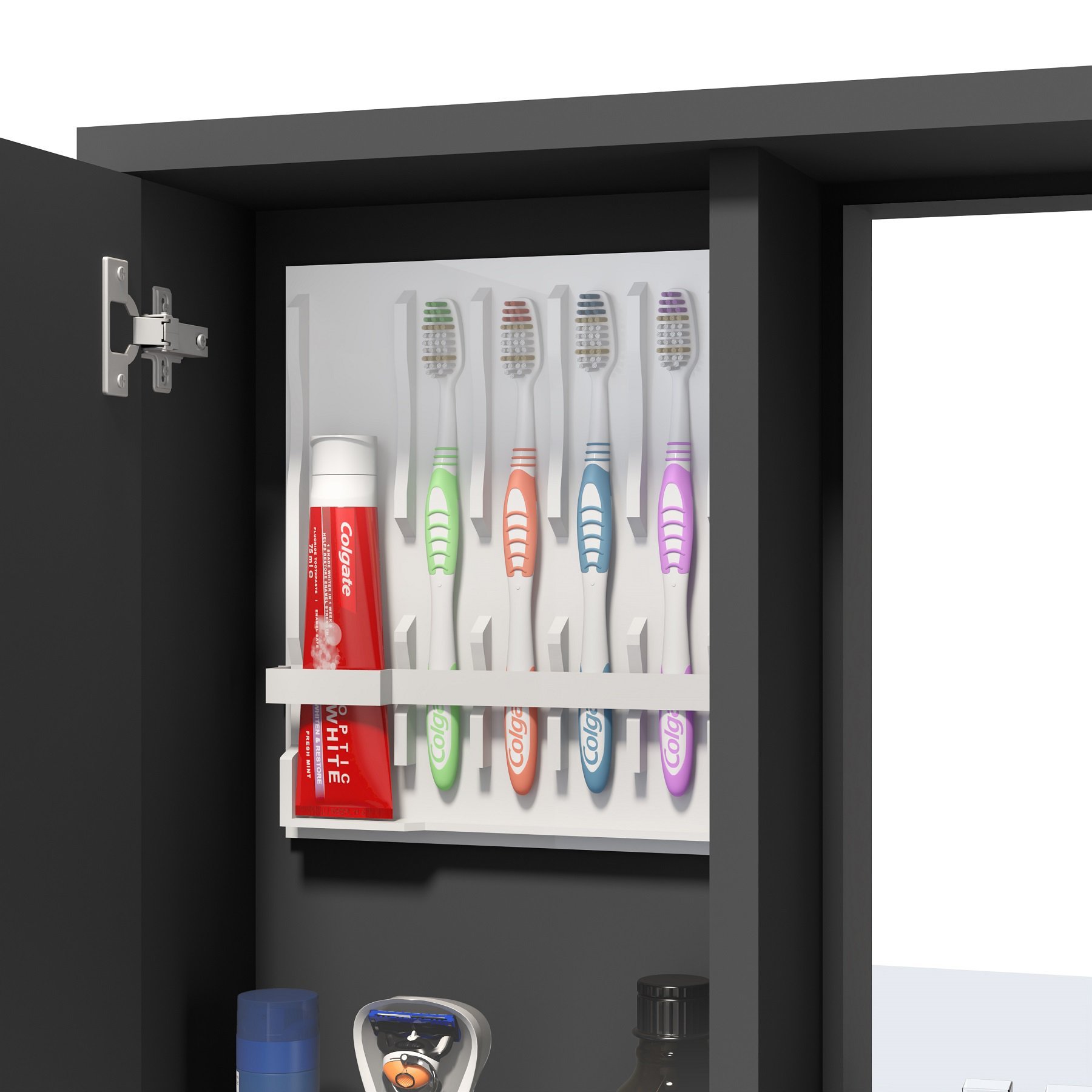 Armário Banheiro Com Porta Escovas e Gancho Amon Preto Mad | MadeiraMadeira