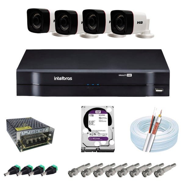 Kit CfTV 4 Câmeras e DVR Intelbras + HD 1Tb + Acessórios | MadeiraMadeira