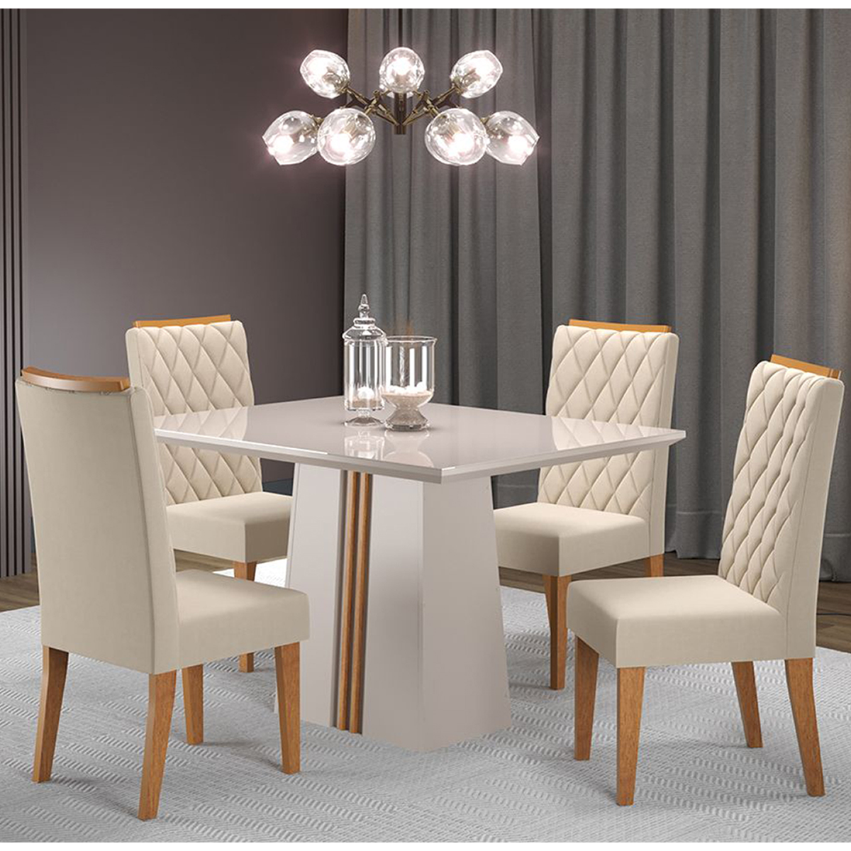 Sala de Jantar Renner C/4 Cad Iza Off White/mel/bege/vd Off White ...